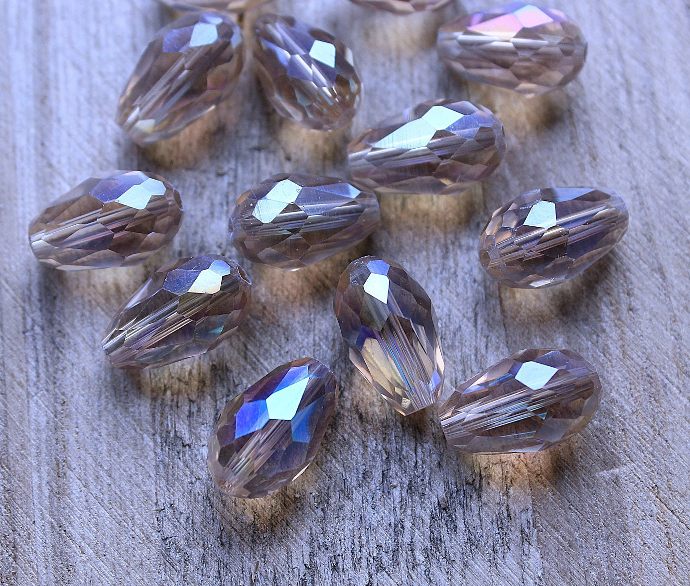 The Bead Store 15x10mm Faceted Crystal Glass Drop Beads Lustred Beige