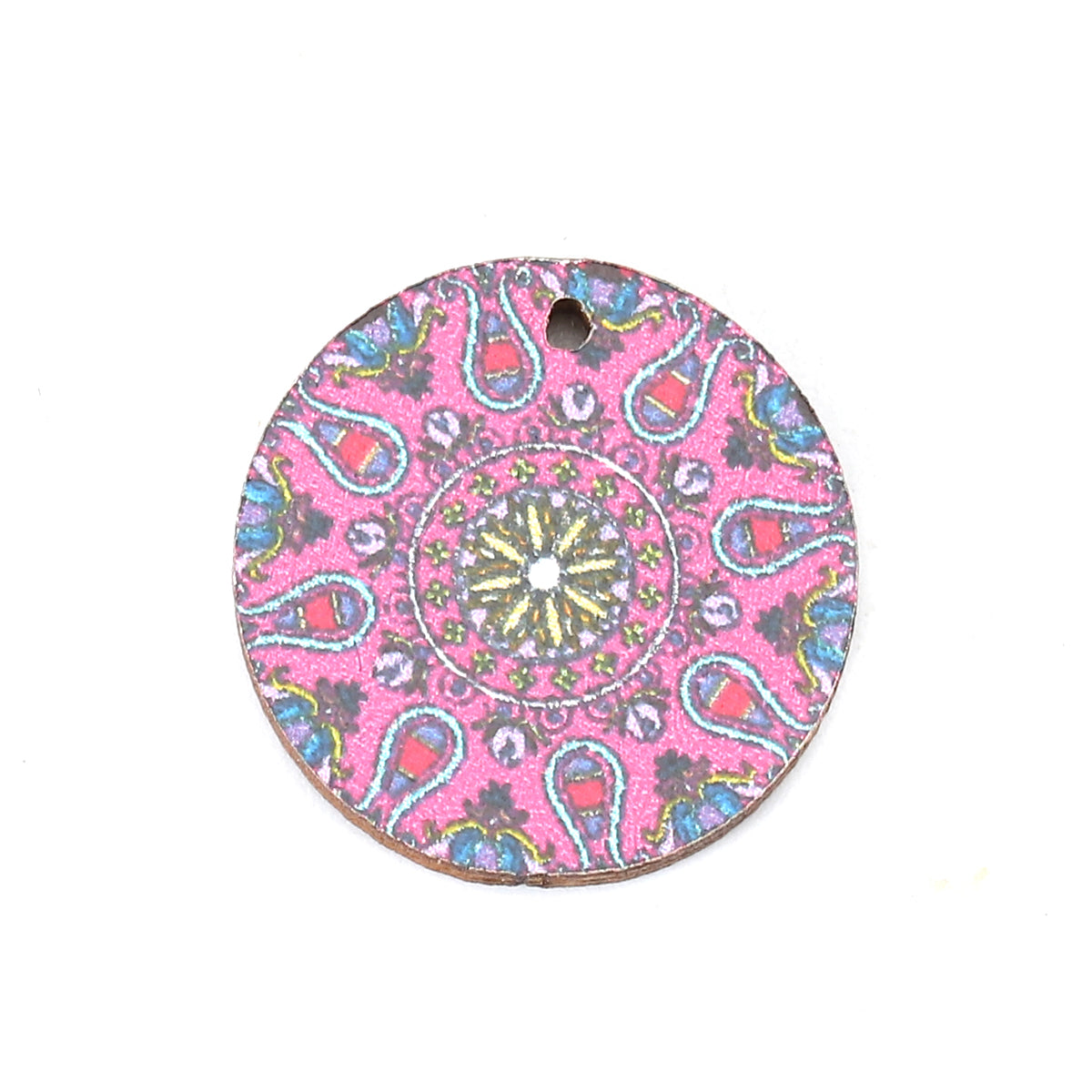 The Bead Store 20mm Round Wood Pendant ~ Pink