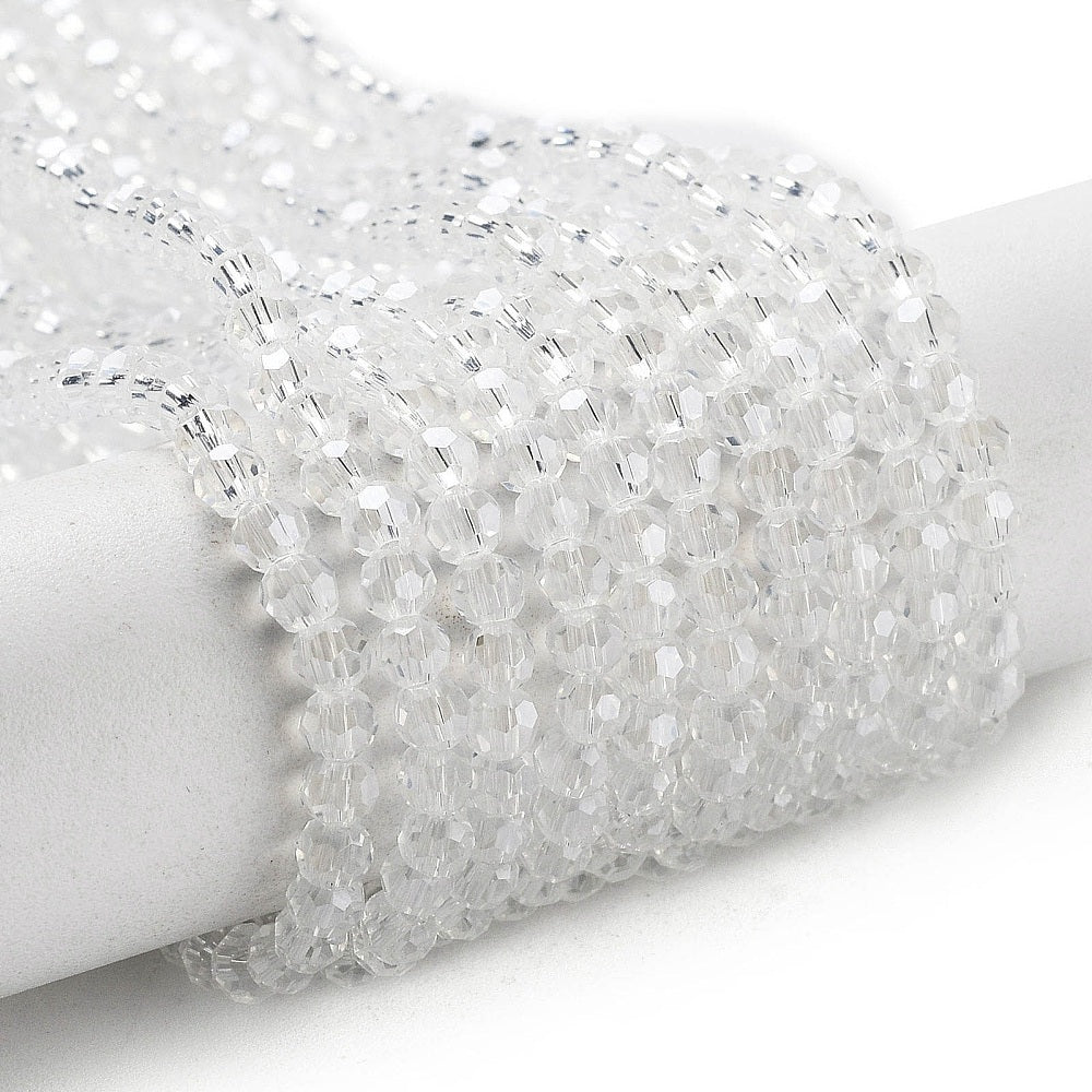 The Bead Store 3mm Round Faceted Glass Beads Lustred Crystal
