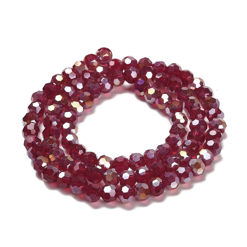 The Bead Store 4mm Round Faceted Glass Beads Dark Red AB